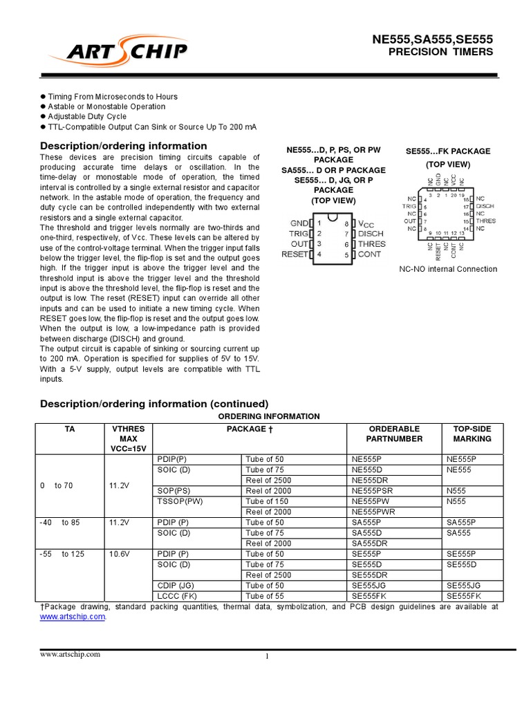 Precision Timers: NE555, SA555, SE555 | PDF | Electrical Circuits ...