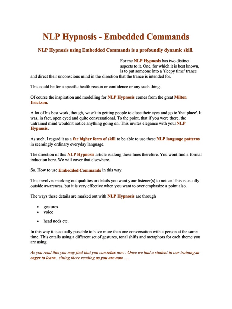 Embedded Command NLP Hypnosis PDF | PDF | Hypnosis | Gesture