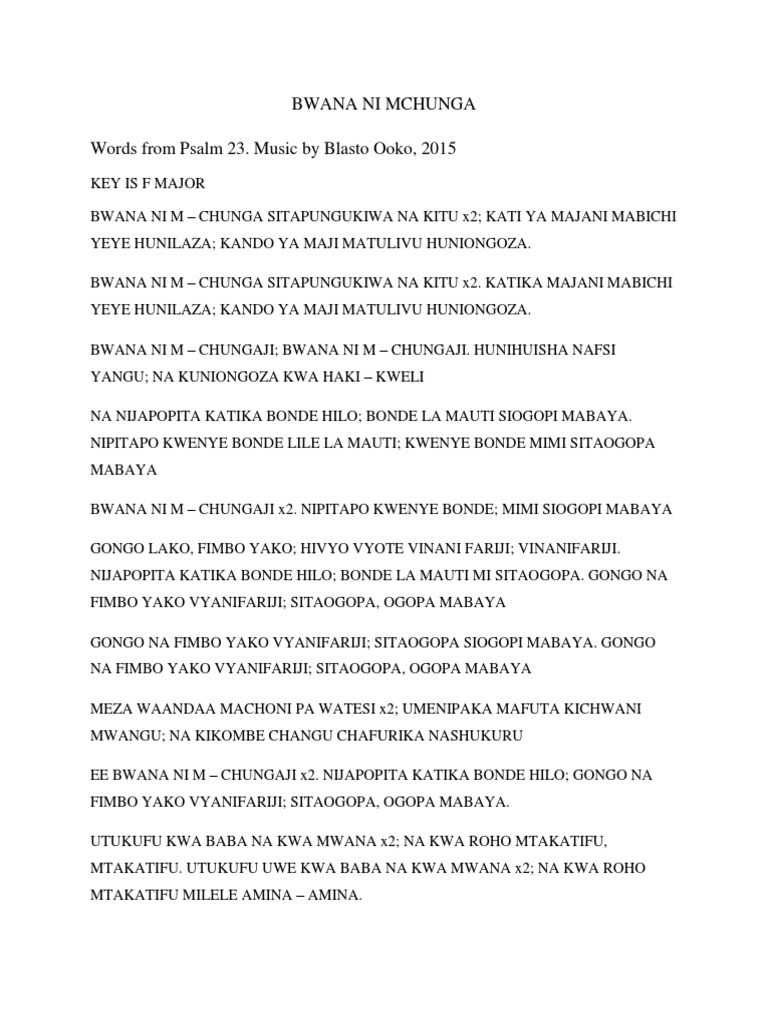 Bwana Ni Mchunga | PDF