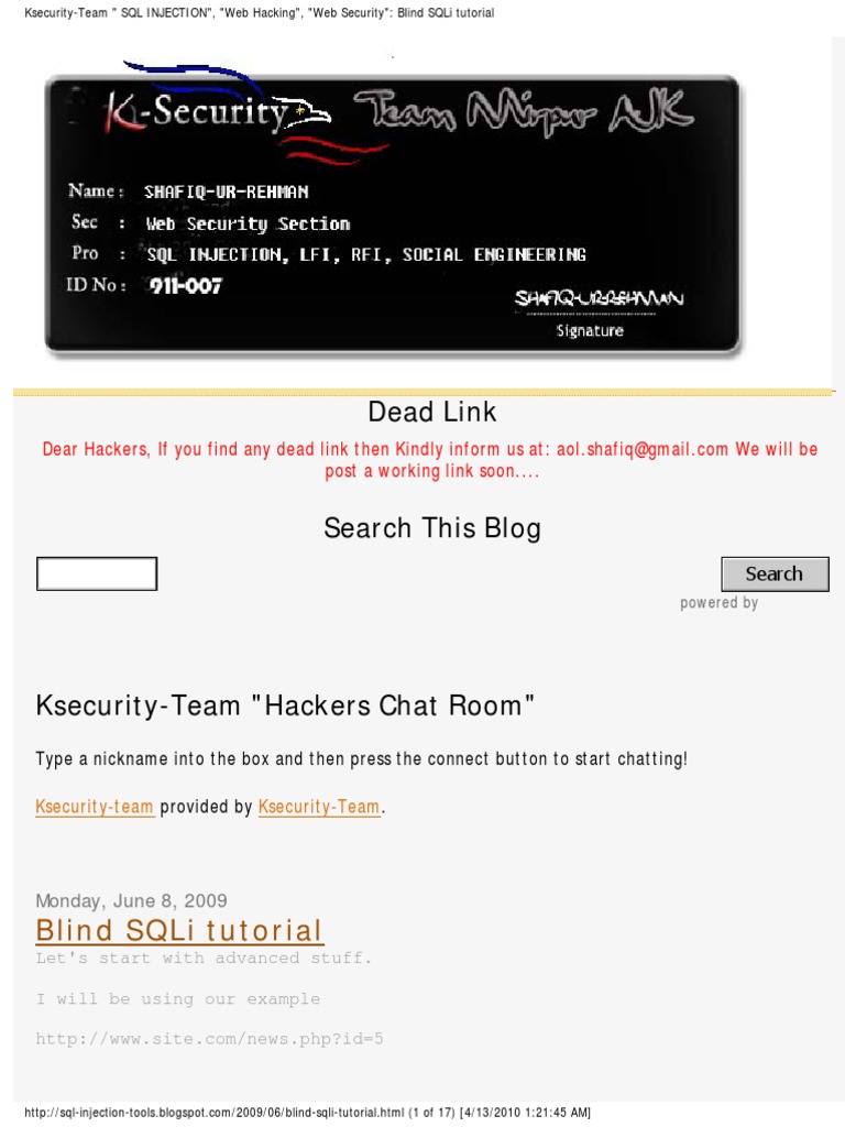 Blind SQLi Tutorial - Ksecurity-Team PDF | PDF | Security Hacker | Password