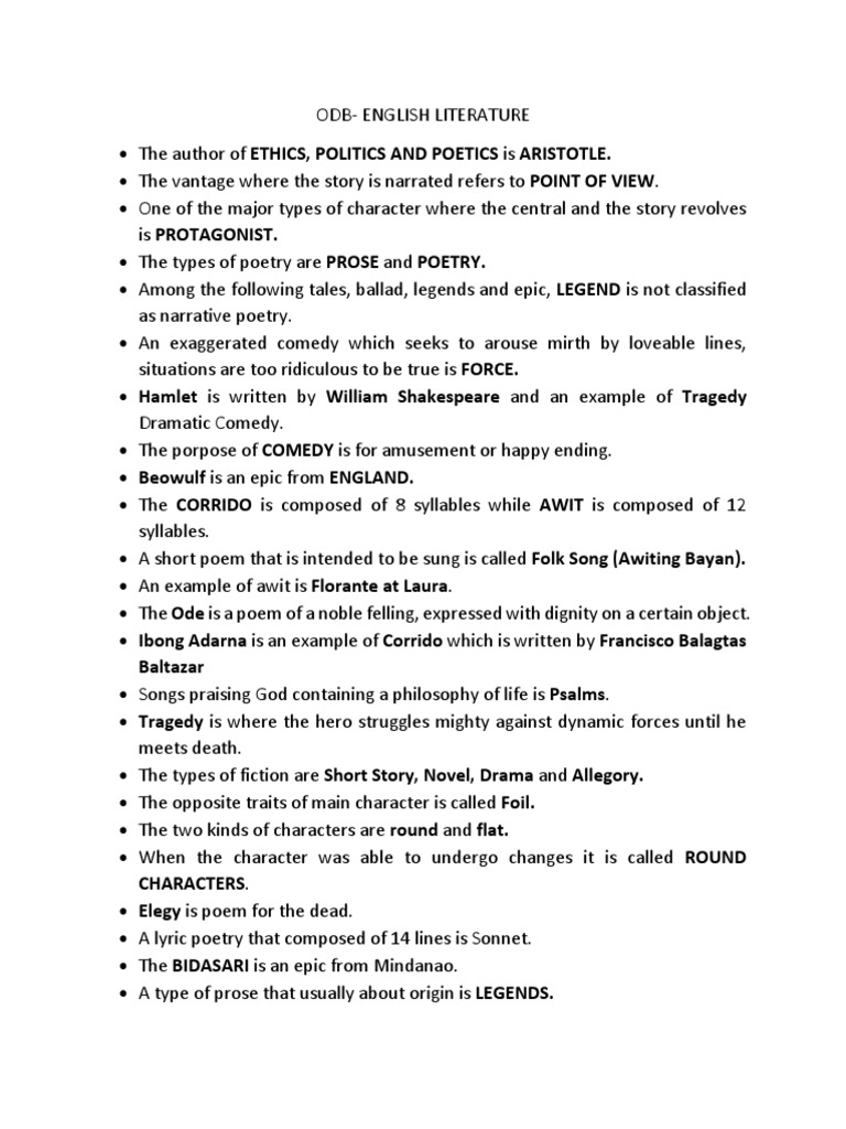 English Major Bullets | PDF | Epic Poetry | Poetry