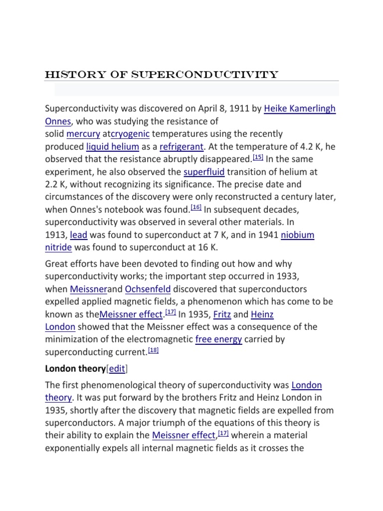 History of Superconductivity | PDF | Superconductivity | High ...