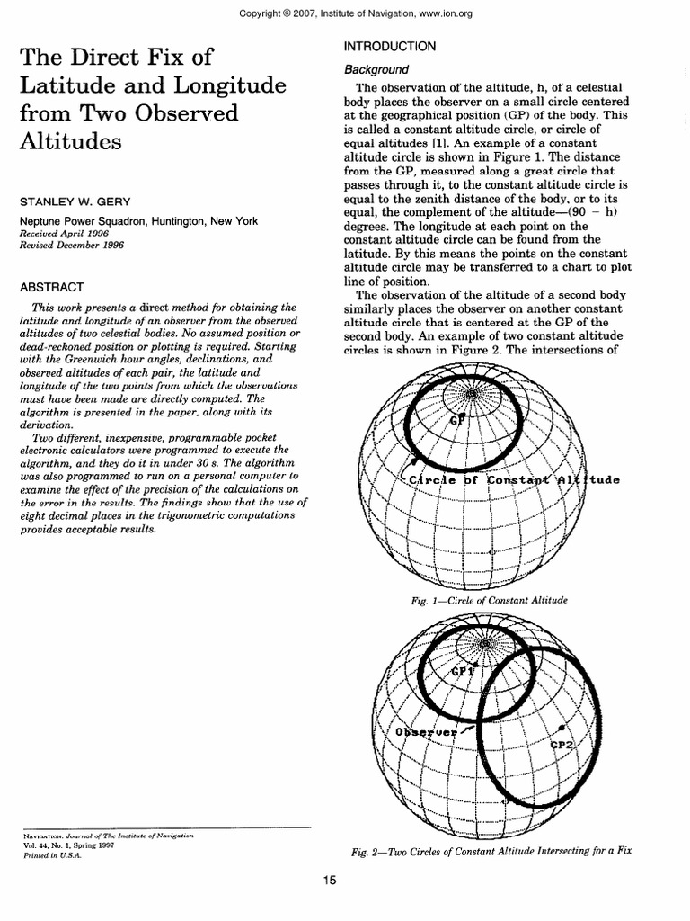 Cel Nav Direct Fix v44n1-2 PDF | PDF | Trigonometric Functions | Longitude