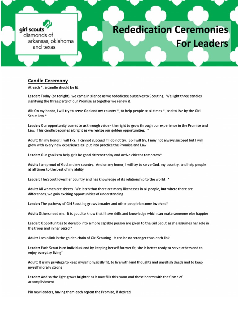 Girl Scout Rededication Ceremony Guide | PDF | Scouting