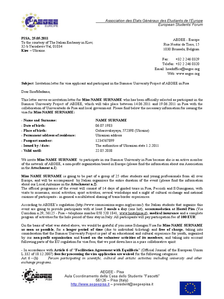 Invitation Letter 07 | PDF | Travel Visa | European Union