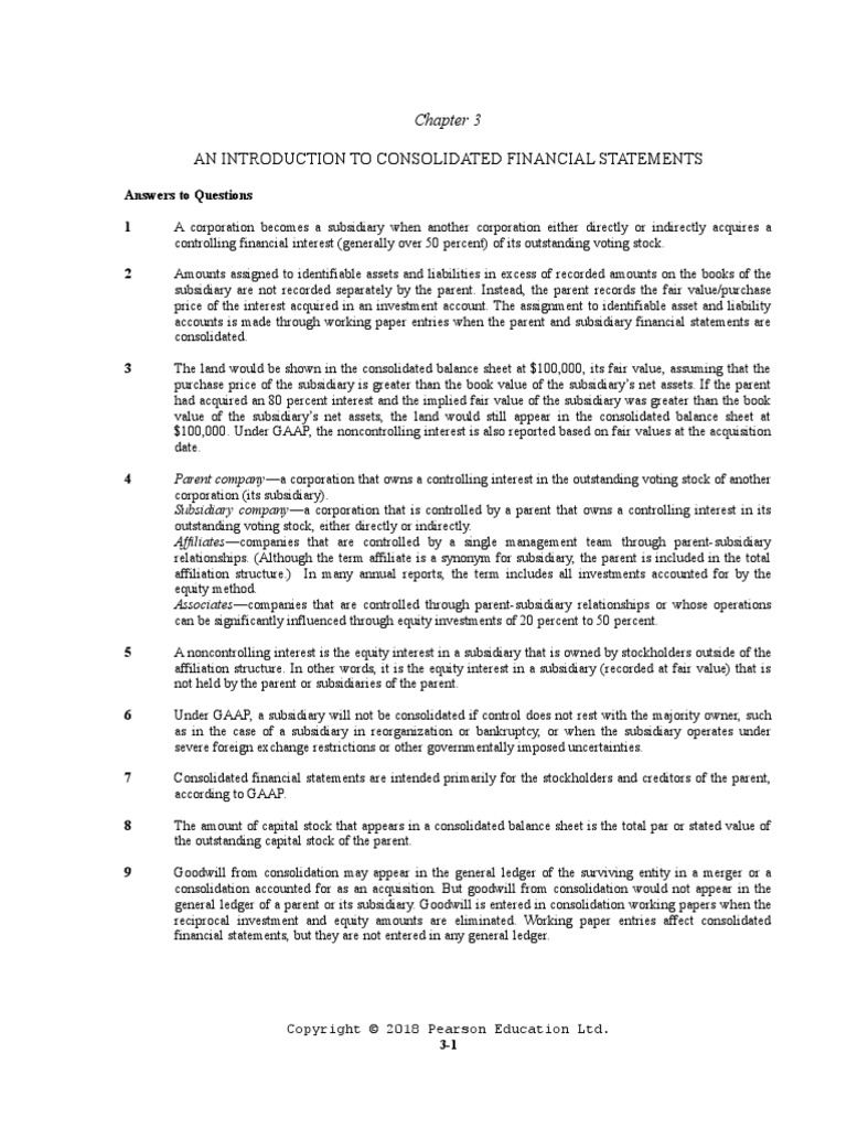 Kunci Jawaban Advance Accounting Chapter 3 | PDF | Consolidation ...