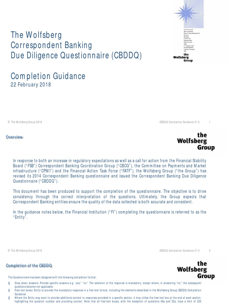 Wolfsberg Questionnaire | PDF | Risk Management | Money Laundering