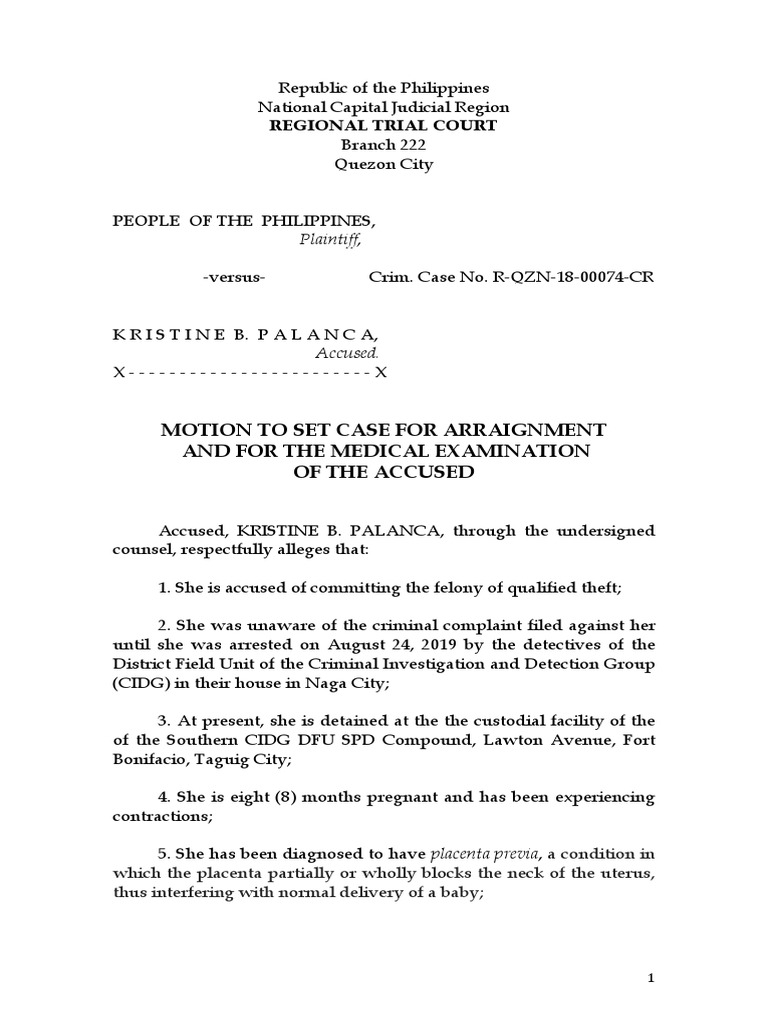 Motion For Arraignment | PDF | Childbirth | Pregnancy