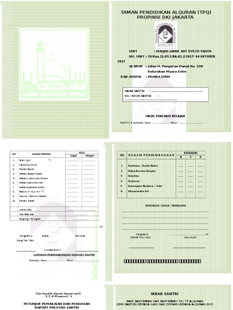 Raport TPQ Lengkap | PDF