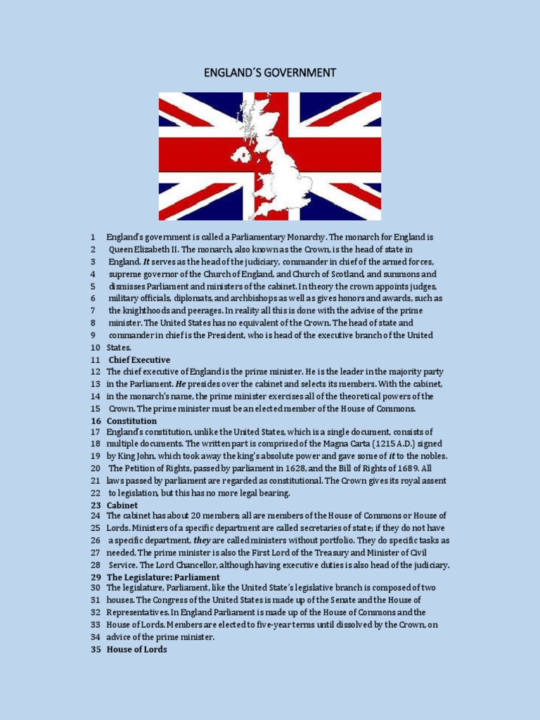 England S Government | PDF | House Of Lords | Parliament