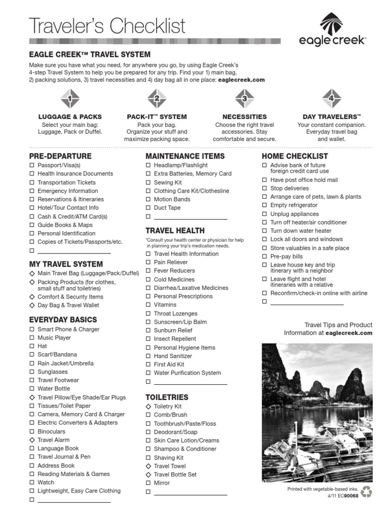 Traveler's Checklist: Eagle Creek™ Travel System | PDF | Personal Care ...