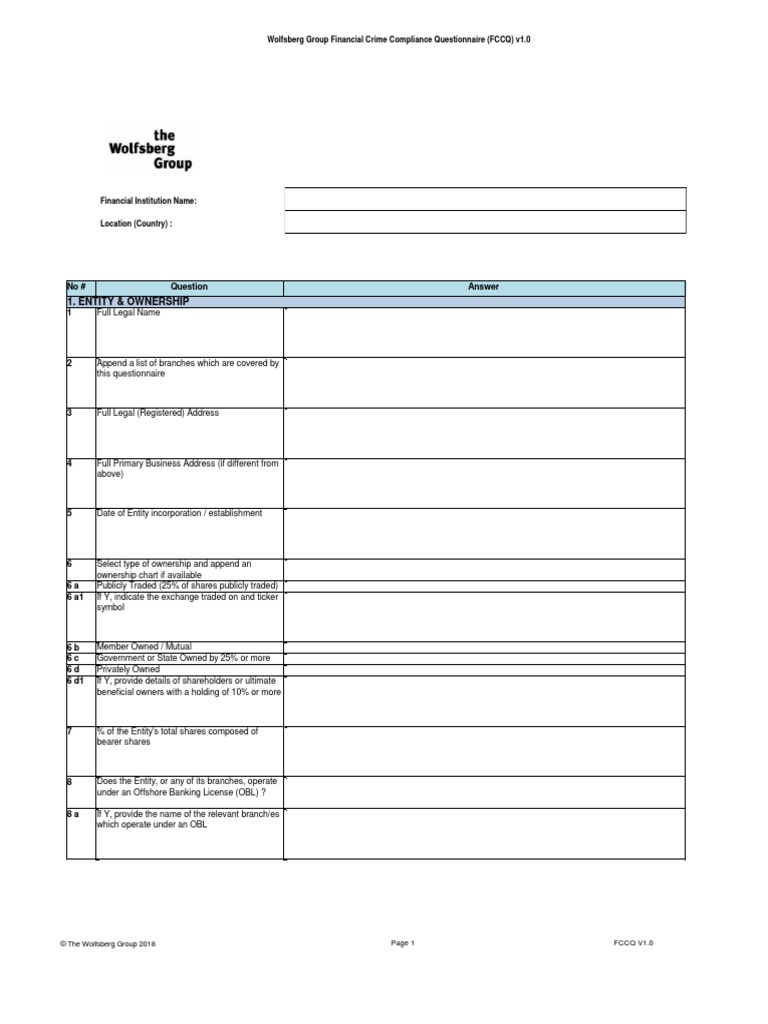 FCCQ Wolfsberg | PDF | Money Laundering | Office Of Foreign Assets Control