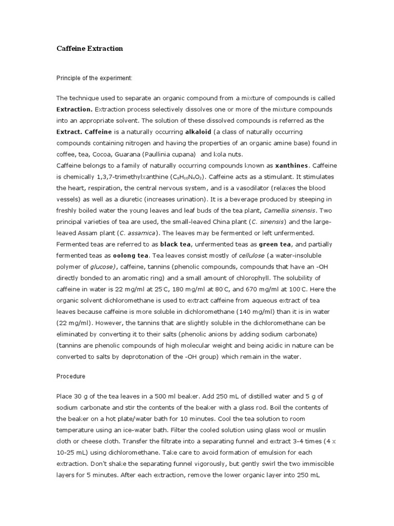 Caffeine Extraction: Principle of The Experiment | PDF | Thin Layer ...