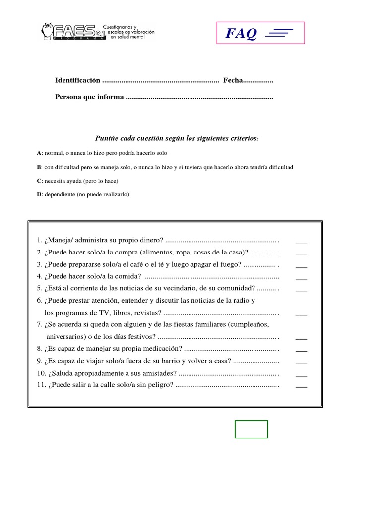 Cuestionario de Actividad Funcional de Pfeffer PDF | PDF