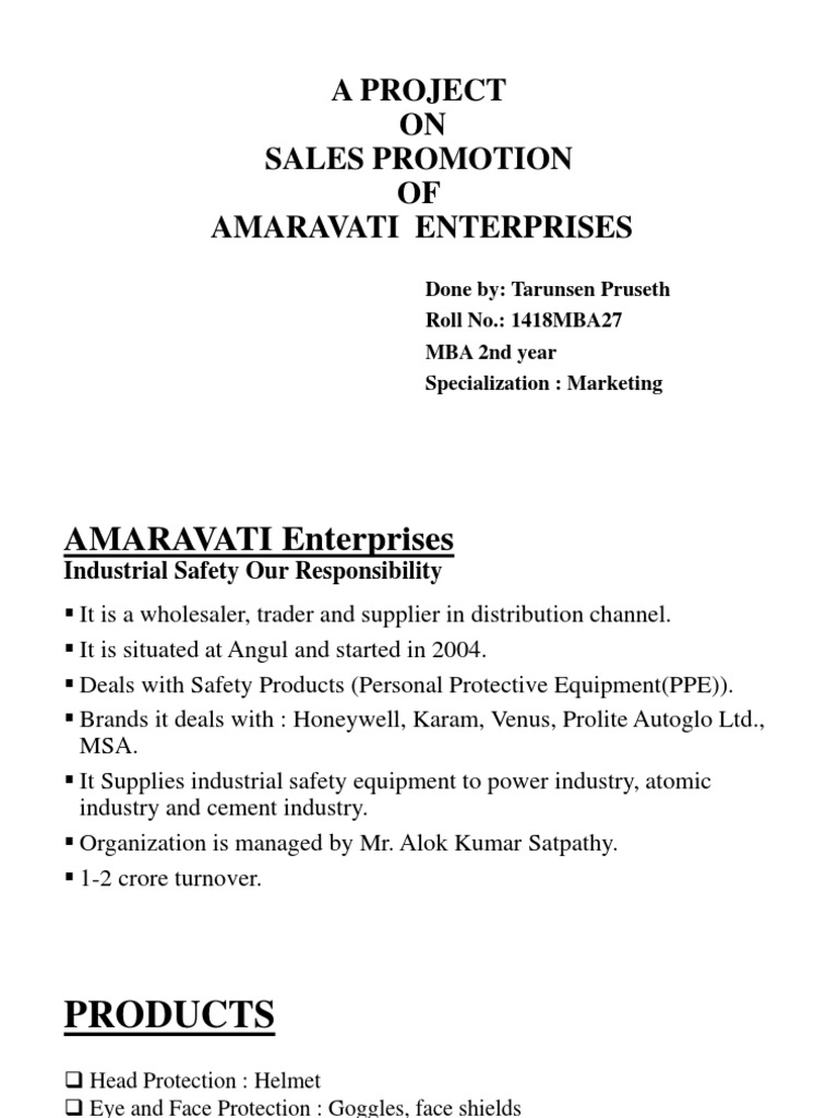 A Project ON Sales Promotion OF Amaravati Enterprises | PDF | Personal ...