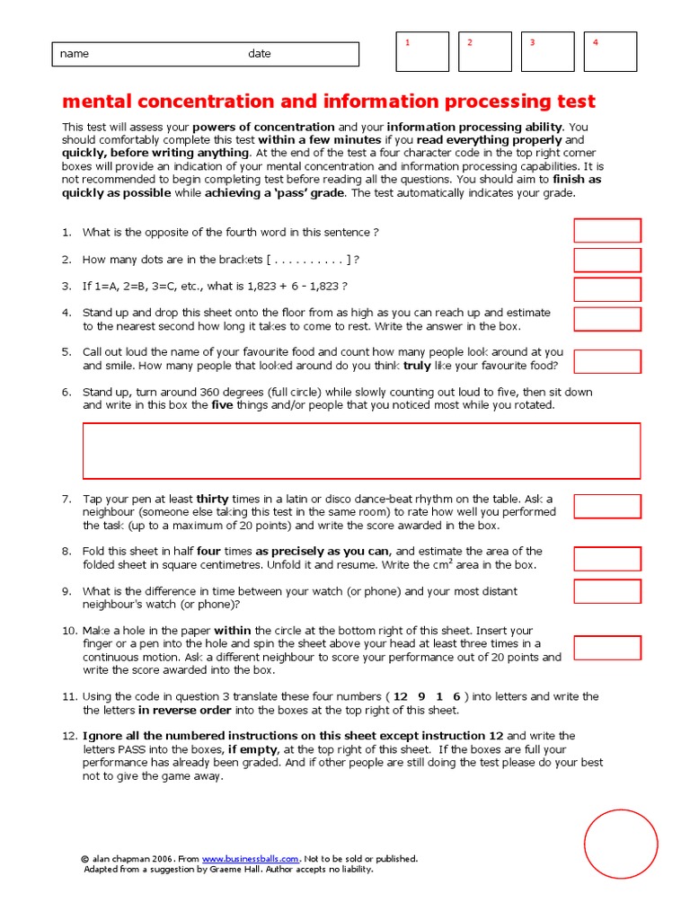 Mental Concentration Test PDF | PDF | Cognitive Science | Cognition