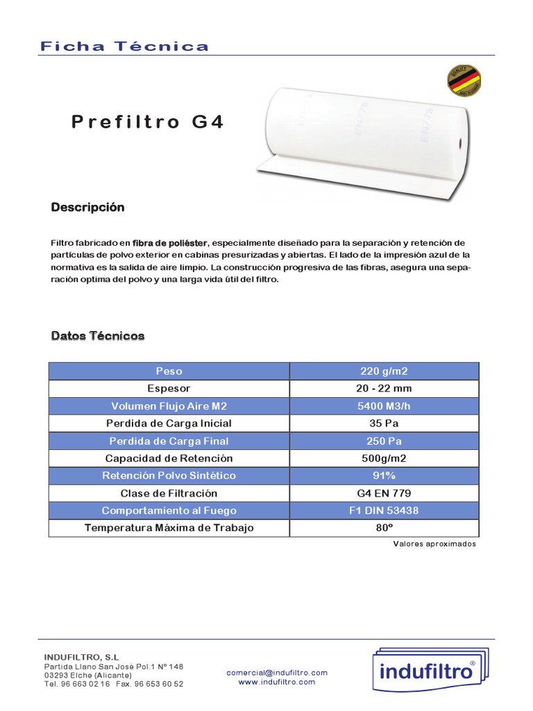 Ficha Tecnica Prefiltro G4 | PDF