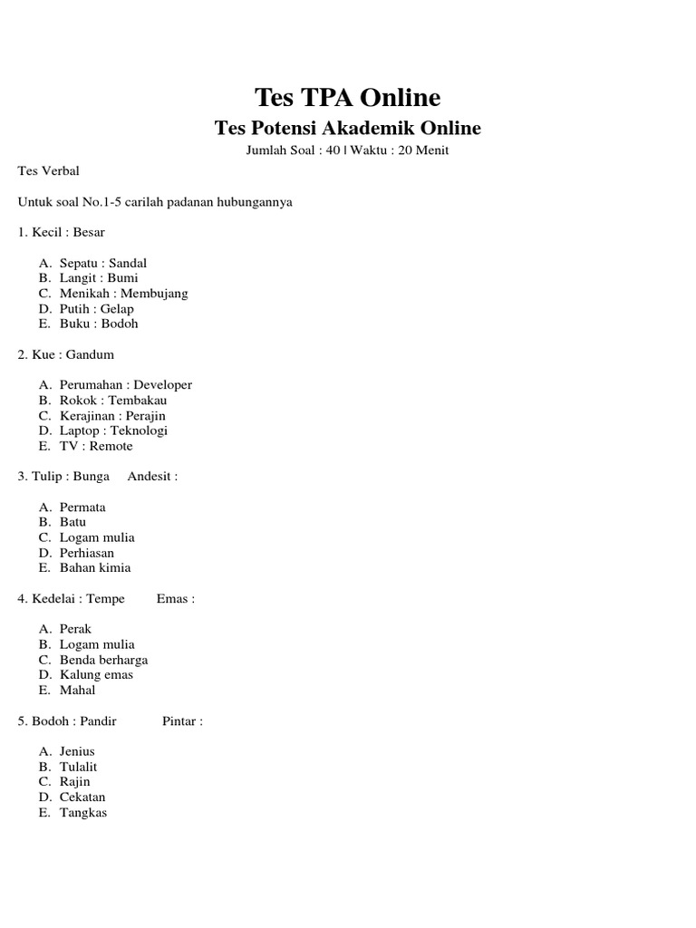 Tes TPA Online | PDF