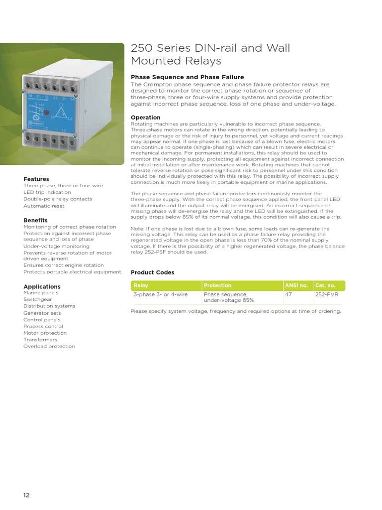 Crompton Phase Failure Relay 252 PVRW User Manual | PDF | Mains ...