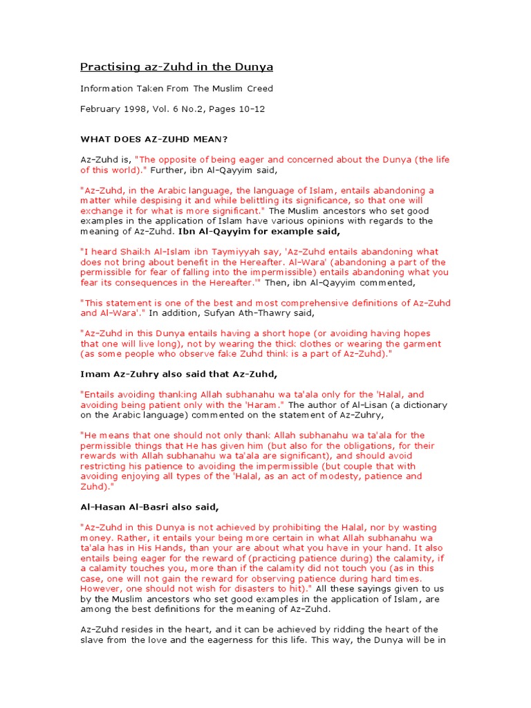Practising Az-Zuhd in The Dunya | PDF | God In Islam | Muhammad