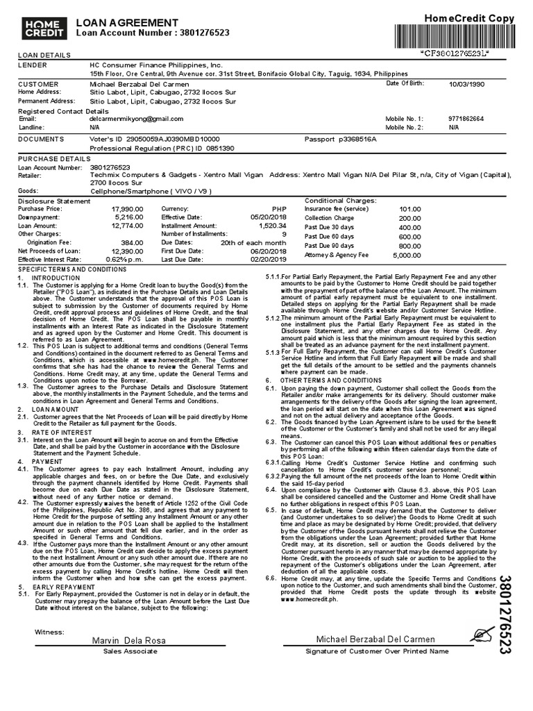 Homecredit Copy Loan Agreement | PDF | Loans | Credit