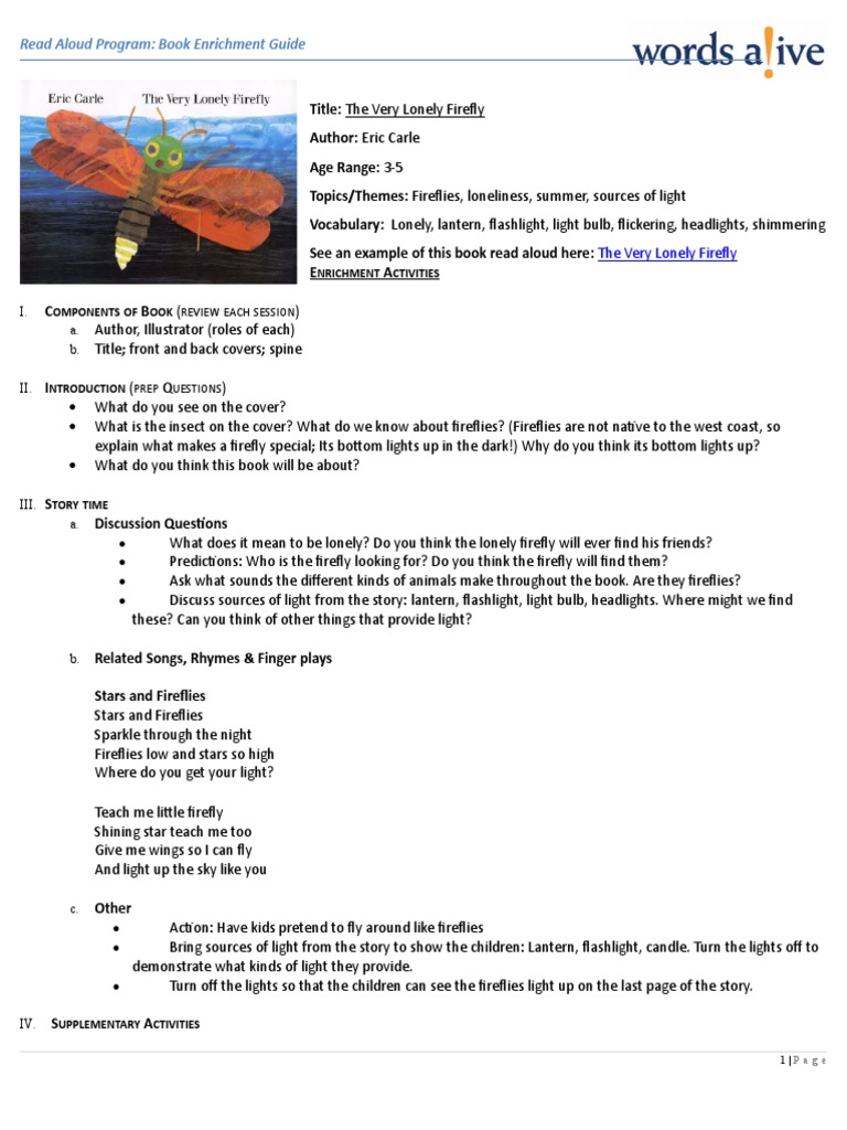 Book Enrichment for "The Very Lonely Firefly" | PDF | General Fiction