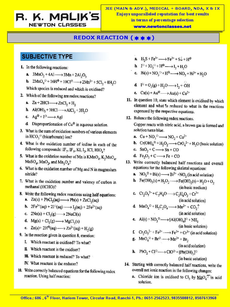 Redox Reaction Study Guide | PDF | Chemistry | Physical Sciences