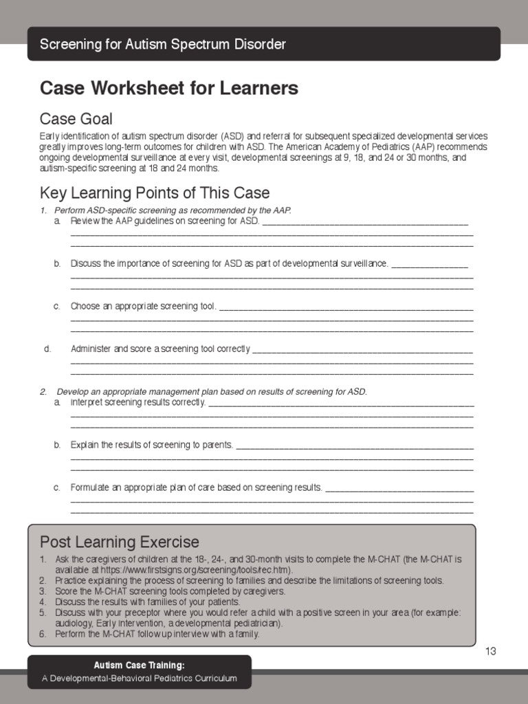 Case Worksheet For Learners | PDF | Autism Spectrum | Autism
