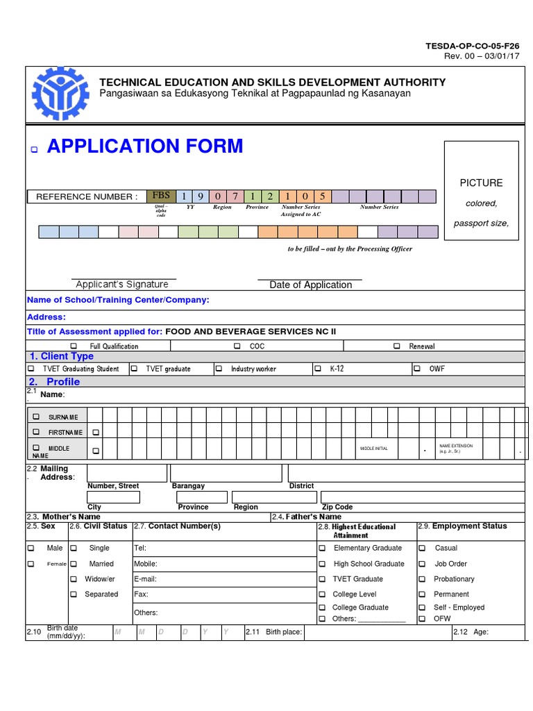 TESDA Self-Assessment Guide Form | PDF | Learning | Business