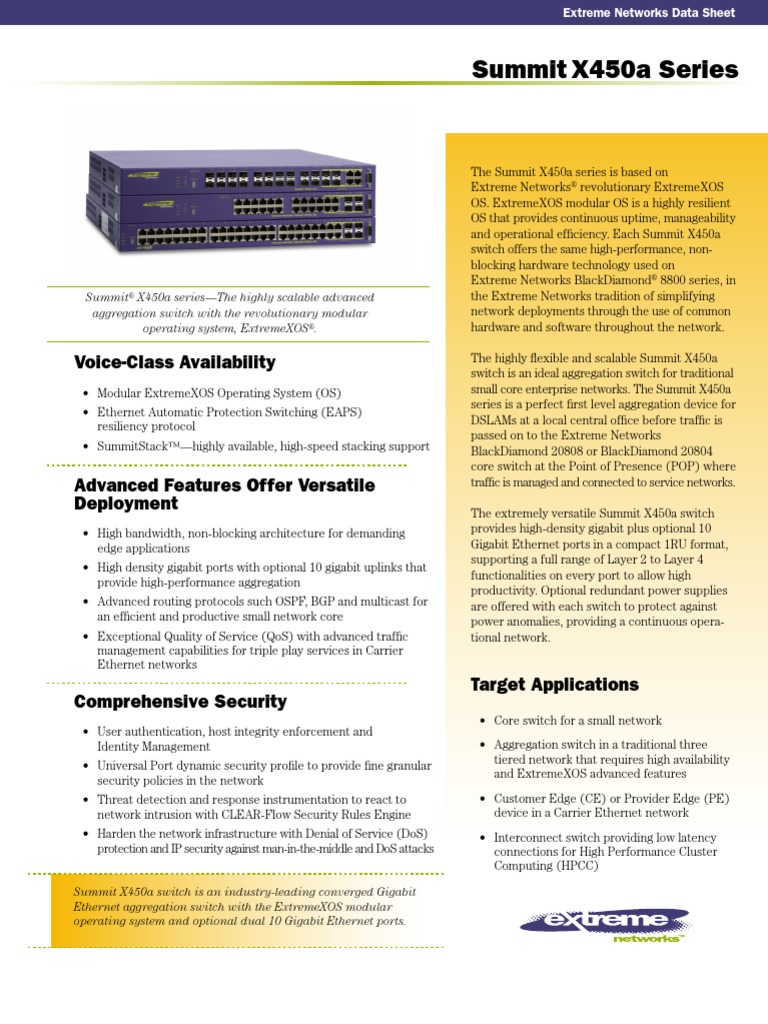 Extreme Summit X450a | PDF | Network Switch | Computer Network