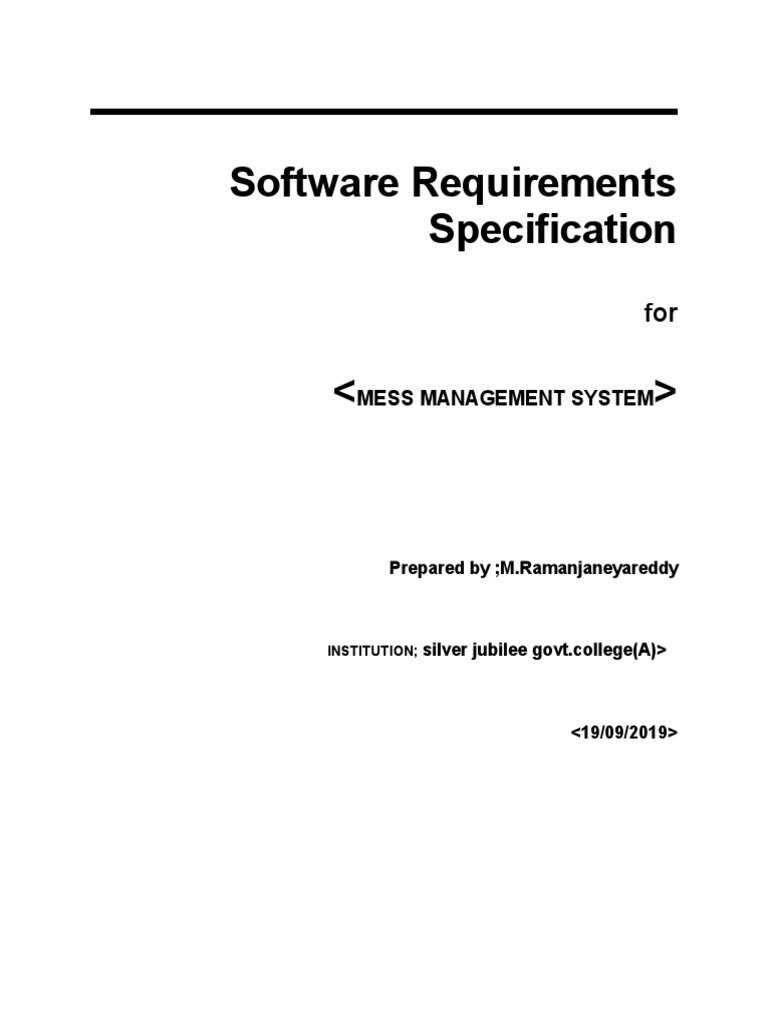 Srs Template On Mess Management System | PDF | Web Server | Internet & Web