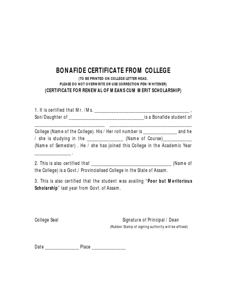 Bonafide Certificate From College | PDF
