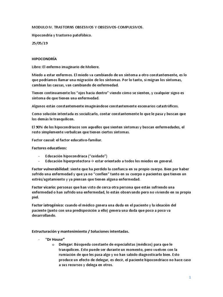 Trastornos Obsesivos y Patofobia | PDF | Medicina | Medicina CLINICA