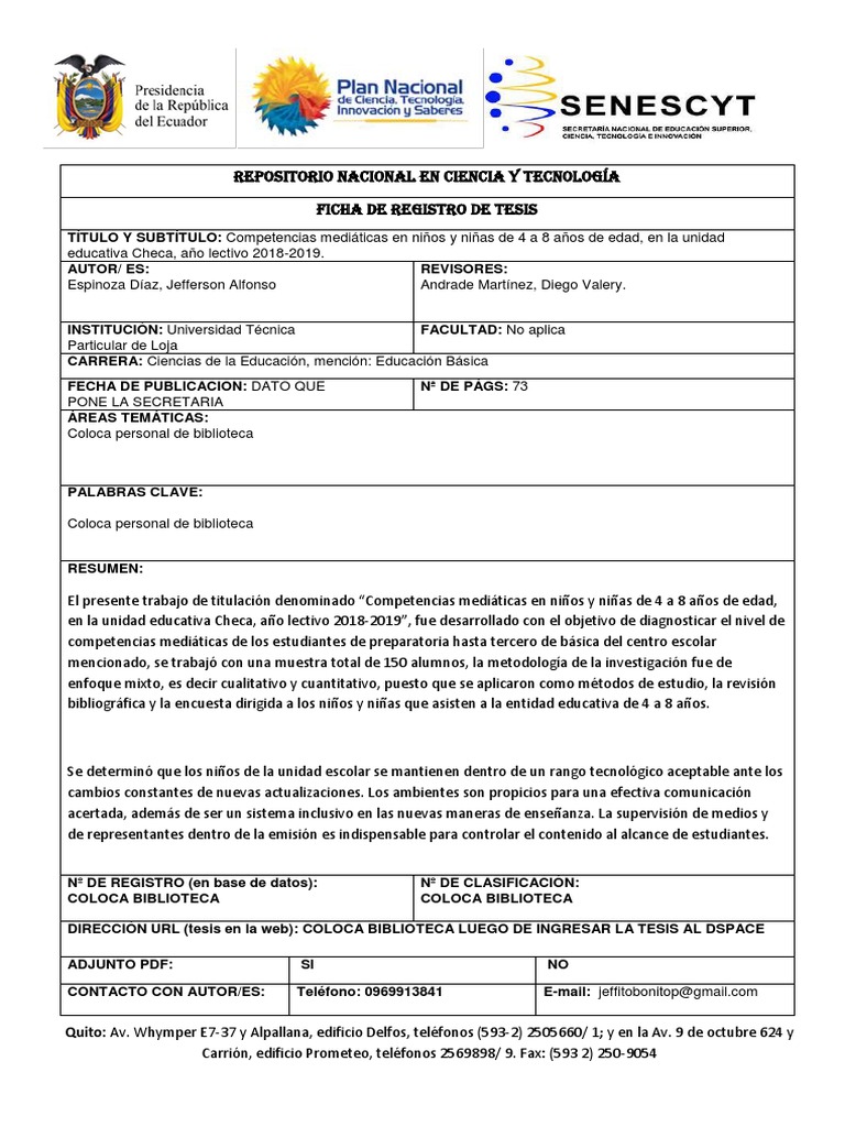 Ficha para Senescyt | PDF | Bibliotecas | Aprendizaje