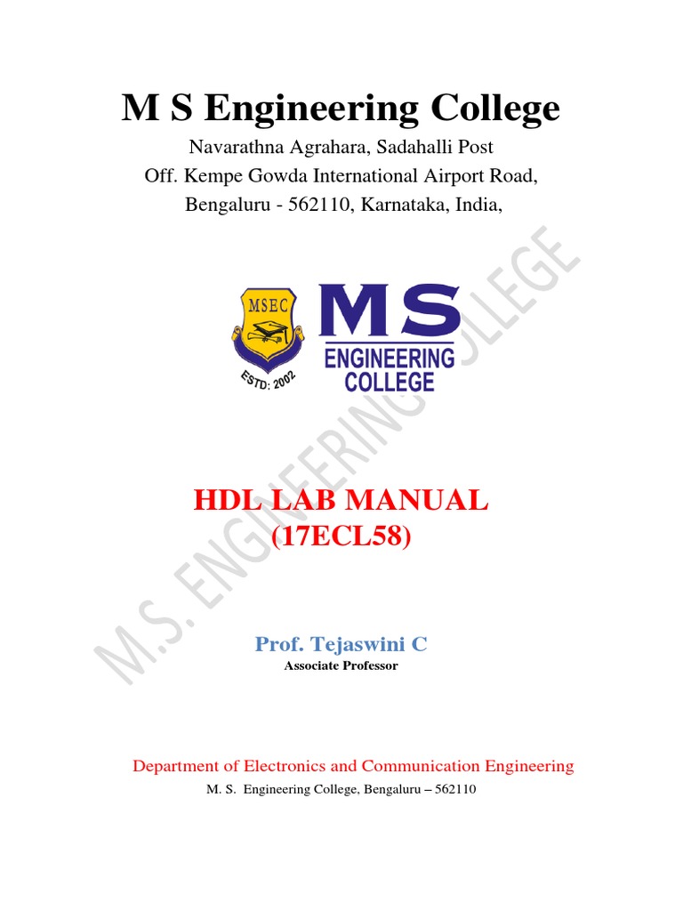 M S Engineering College: HDL Lab Manual | PDF | Hardware Description ...