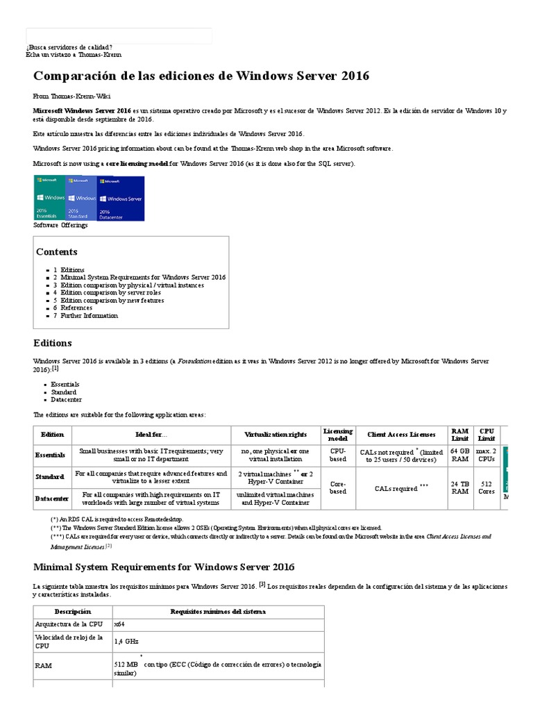 Windows Server 2016 Editions COMPARACIOn - Thomas-Krenn-Wiki | PDF ...