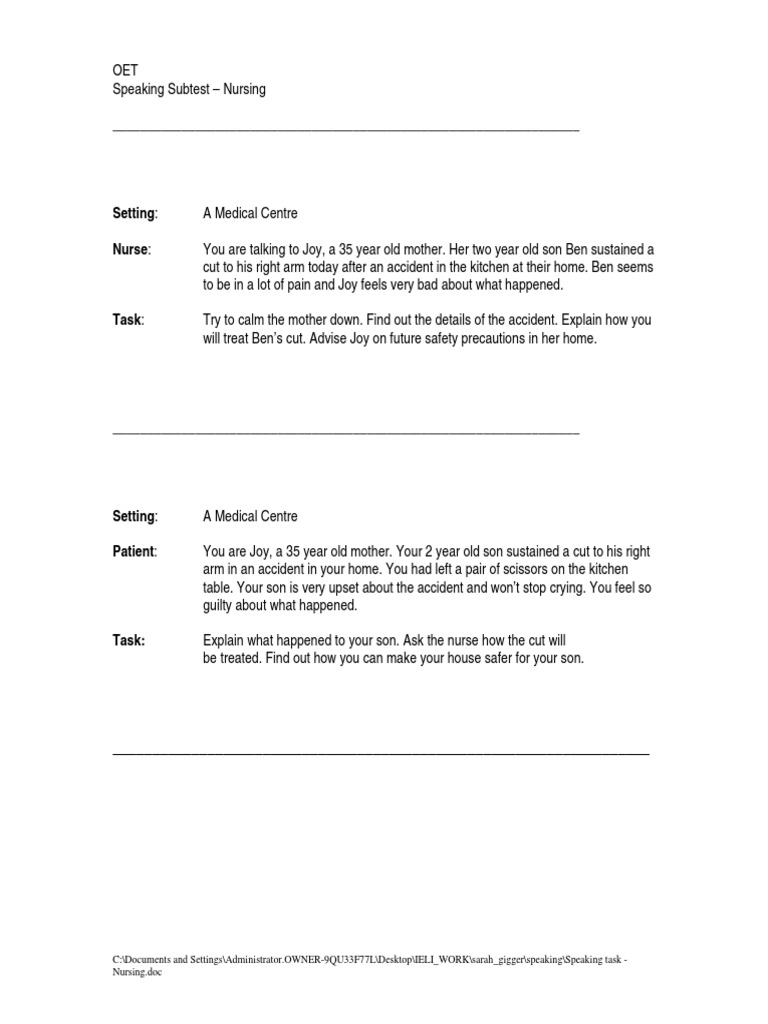 Speaking Oet 1 | PDF