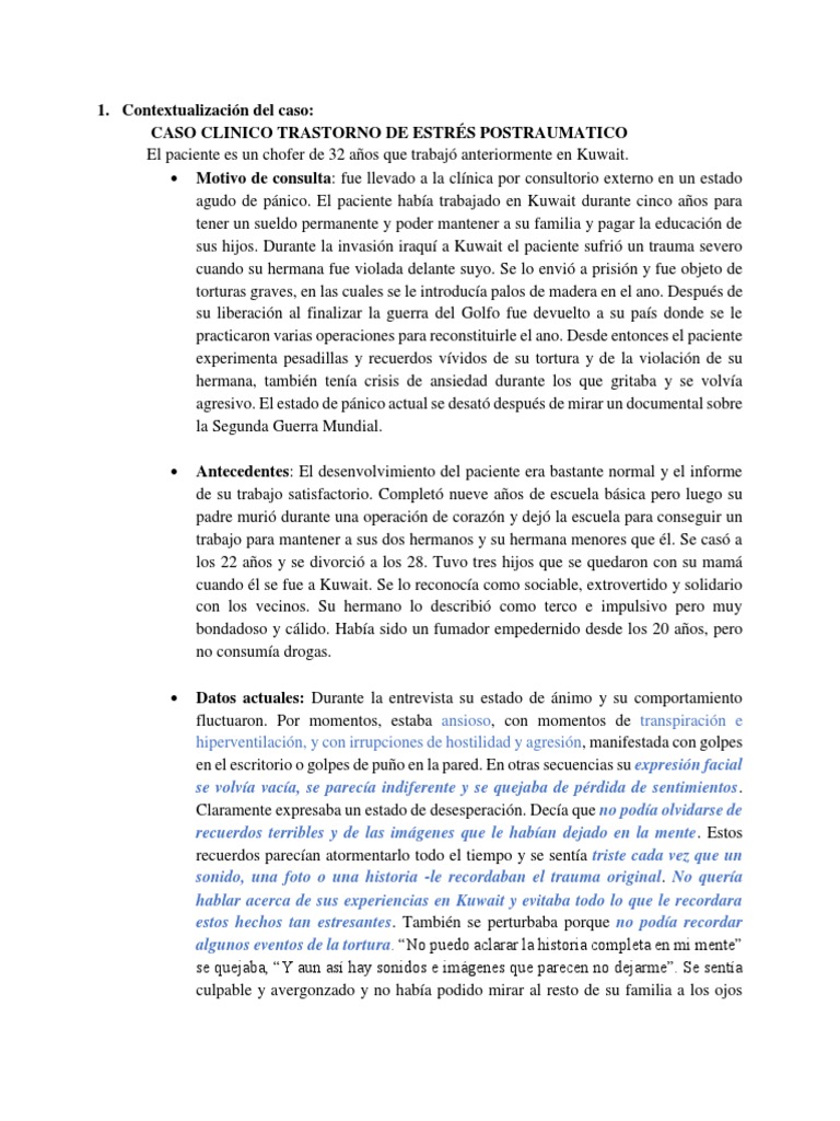 Caso de Psicologia Clinica (Tept) | PDF | Trastorno de estrés postraumático | Trauma psicólogico