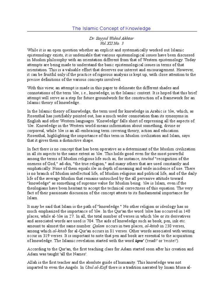 The Islamic Concept of 'Ilm: Exploring the Rich and Complex Nature of ...