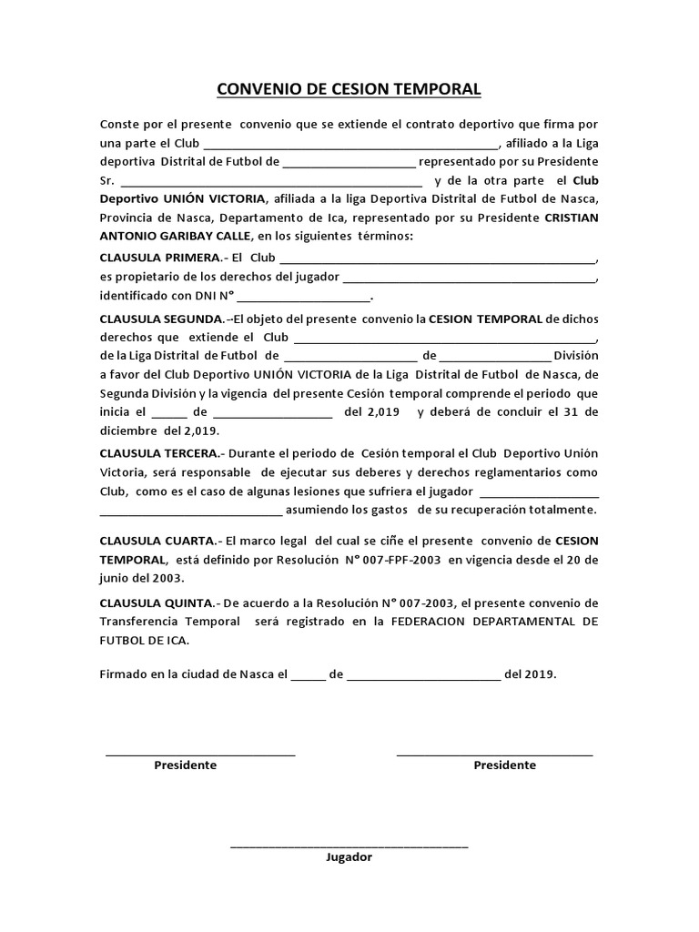 Convenio de Cesion Temporal | PDF