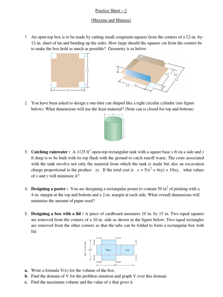 Practice Sheet - 2 (Maxima and Minima) | PDF | Rectangle | Mathematical Concepts