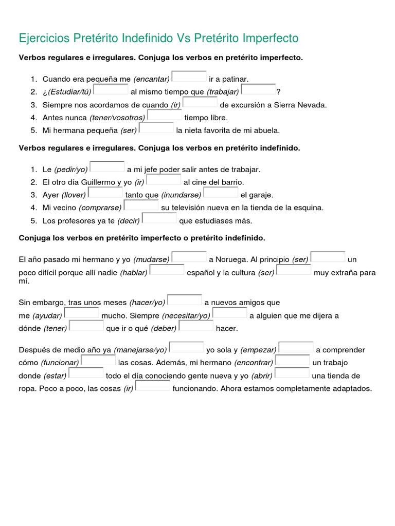 Indefinido Imperfecto Ejercicios – NIXLI