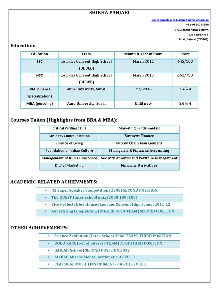Shikha - Panjabi CV | PDF | Learning