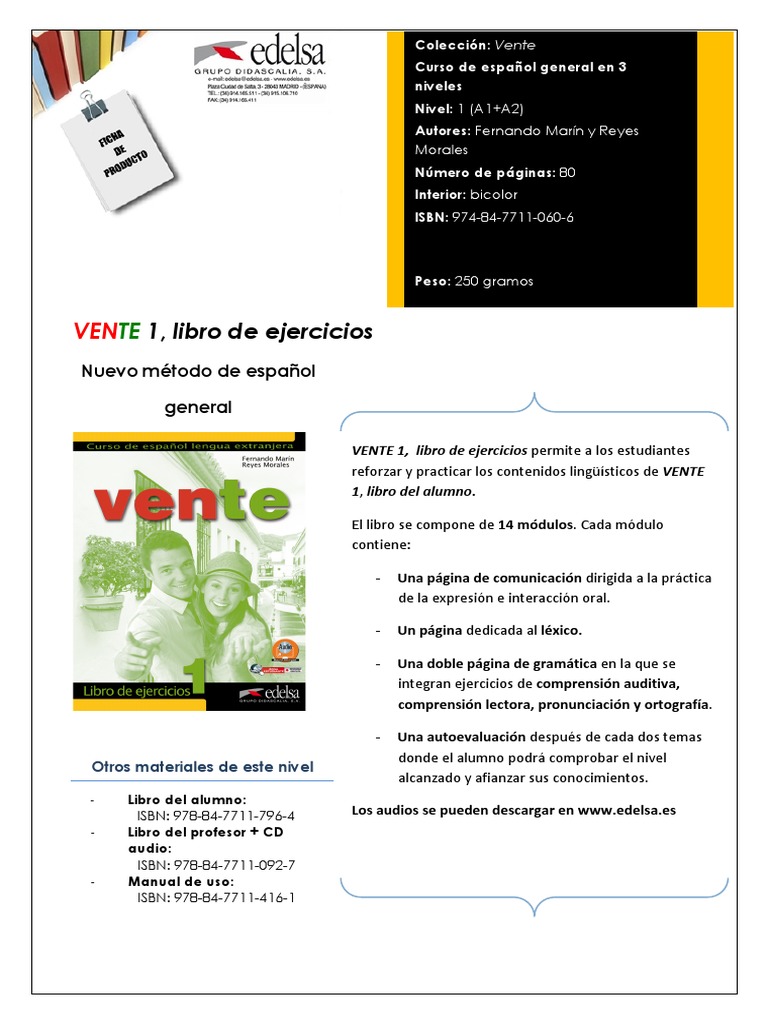 VENTE 1 Libro de Ejercicios PDF | PDF | Comunicación | Lingüística