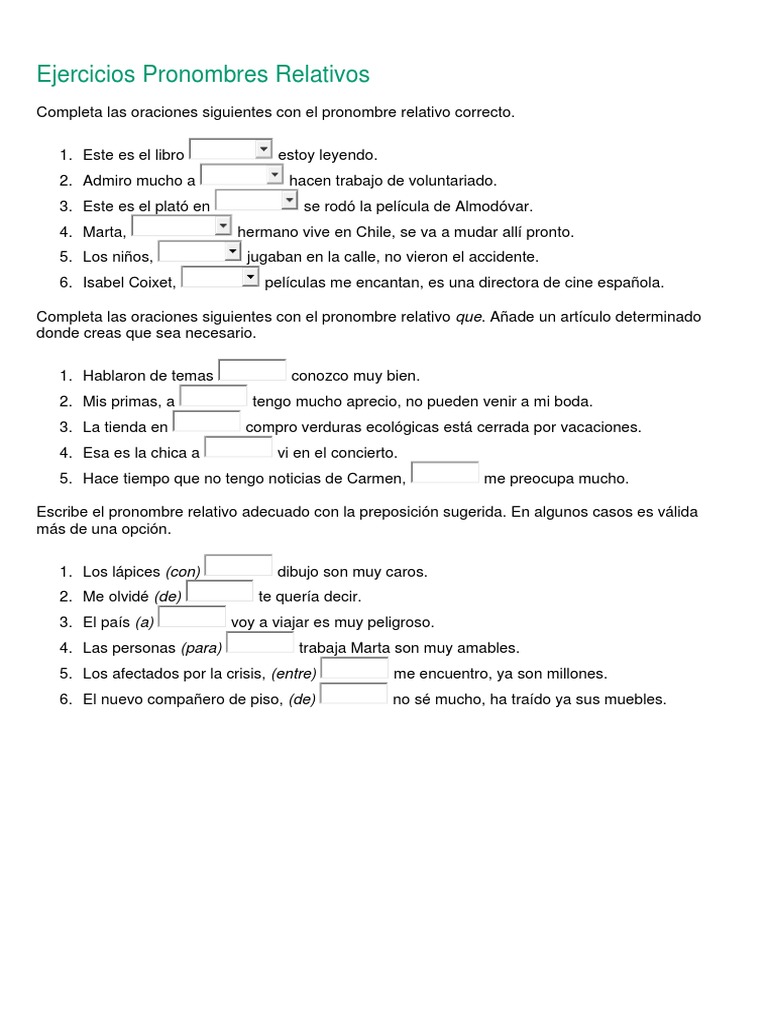 Ejercicios Pronombres Relativos | PDF