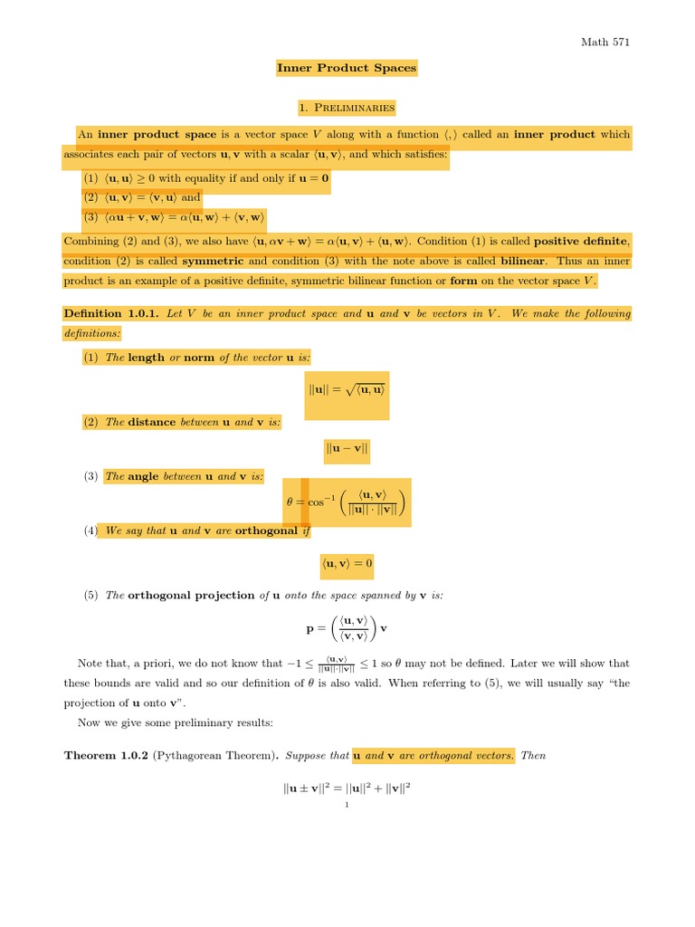 Inner Product | PDF | Linear Subspace | Basis (Linear Algebra)