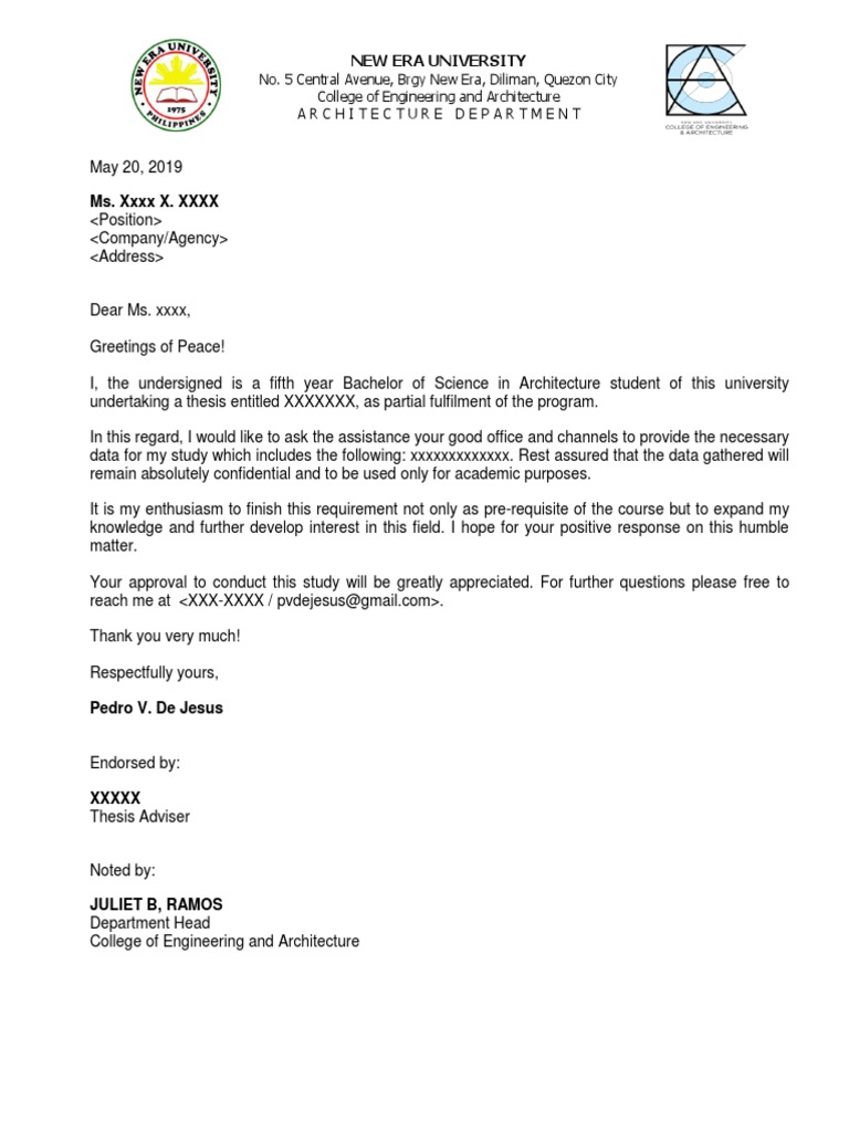 Sample Letter of Request To Conduct Research | PDF