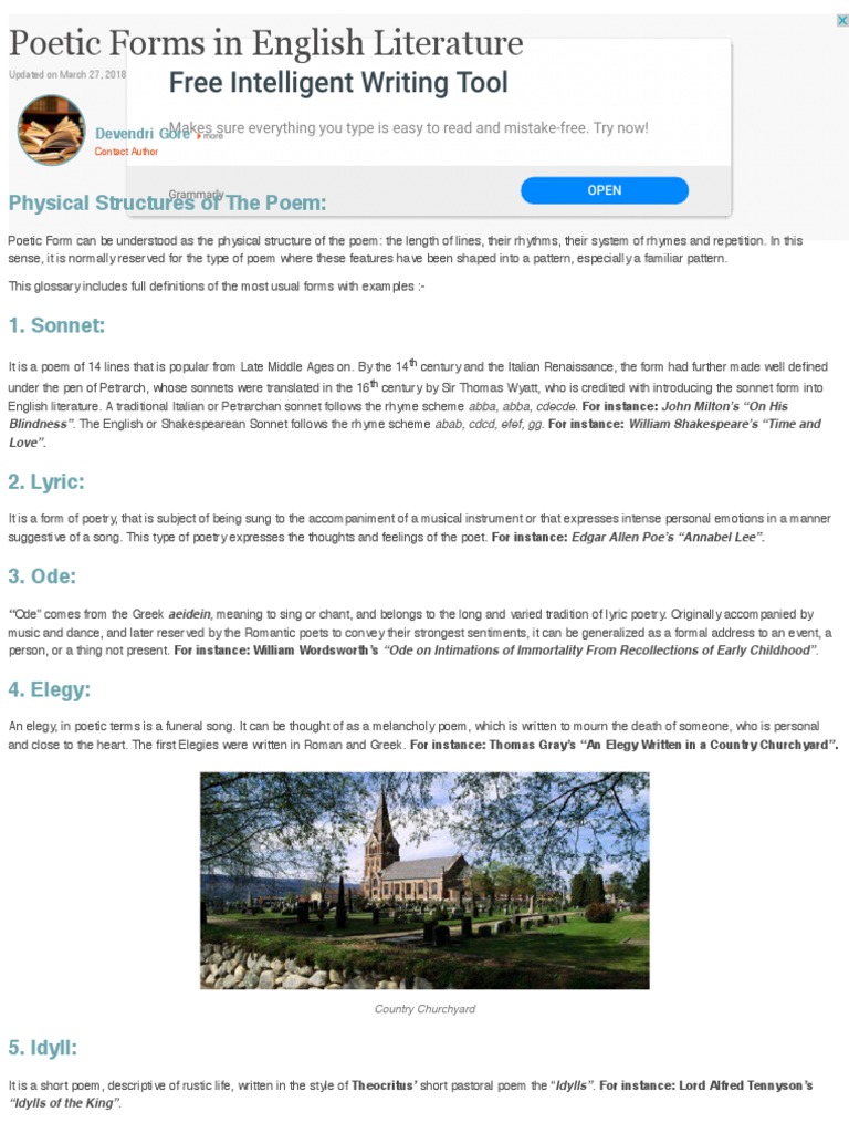 Poetic Forms in English Literature - Owlcation | PDF | Sonnets | Lyric ...