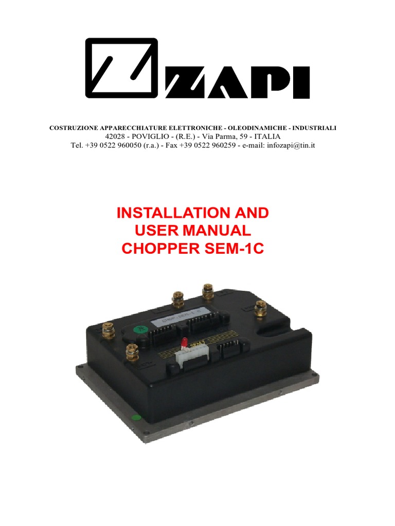 Installation and User Manual for ZAPI SEM-1C Chopper | PDF | Electric ...