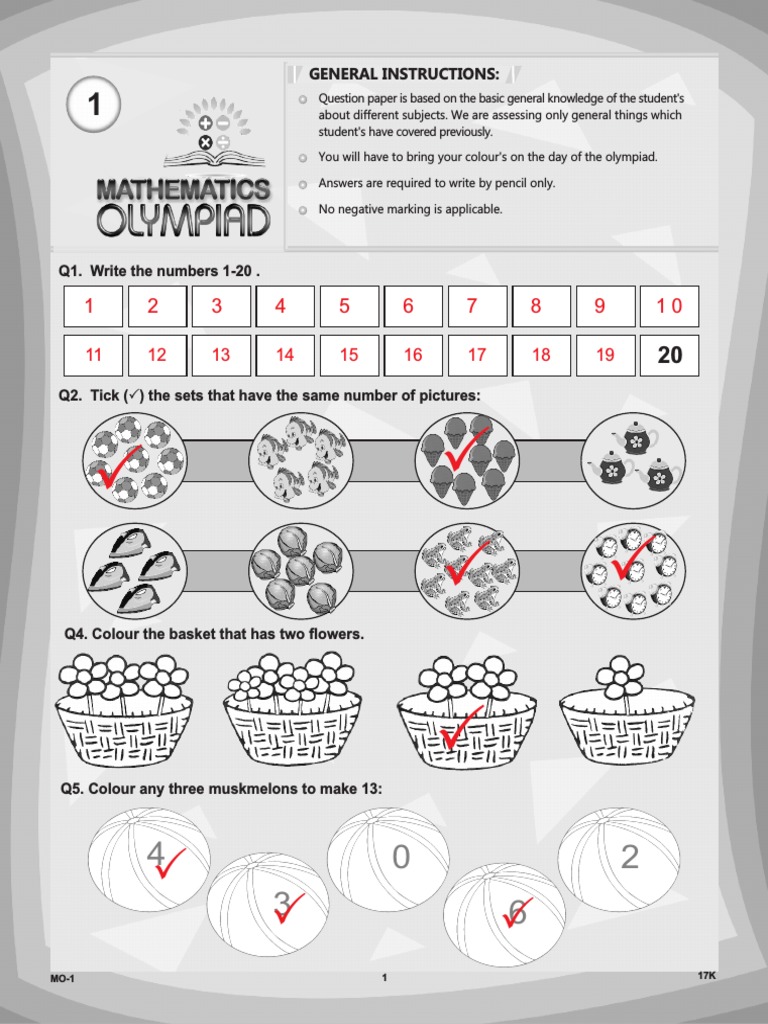 Mathematics Olympiad 1st Class Answerkey 17k | PDF